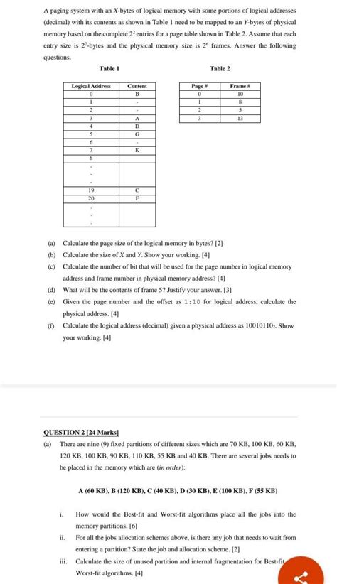 Solved A Paging System With An X Bytes Of Logical Memory