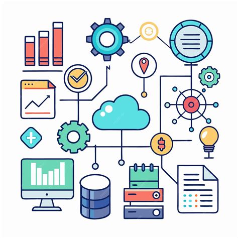 Connected Cloud Computing And Data Analysis Icons In A Network