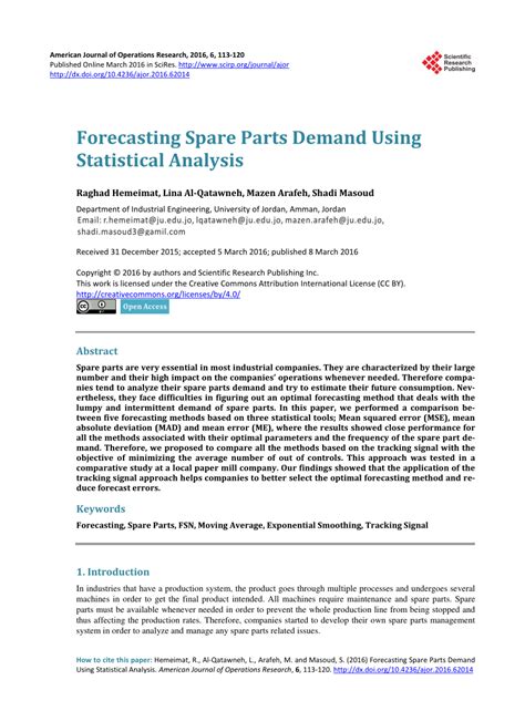 Pdf Forecasting Spare Parts Demand Using Statistical Analysis