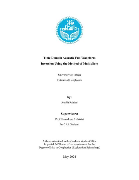 Pdf Time Domain Acoustic Full Waveform Inversion Using The Method Of