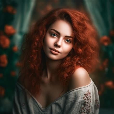 A Woman With Red Hair Is Standing In Front Of A Green Background