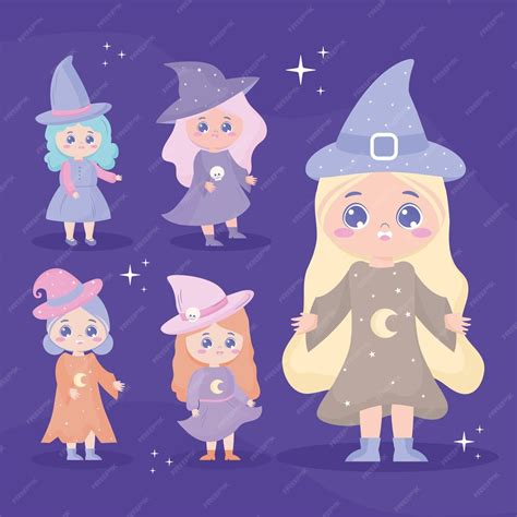 Premium Vector Five Witches Group