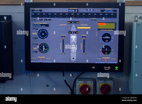 The Screen Of A Monitoring System Aboard Uk Navy Ship Hms Severn Docked In Cardiff Bay June