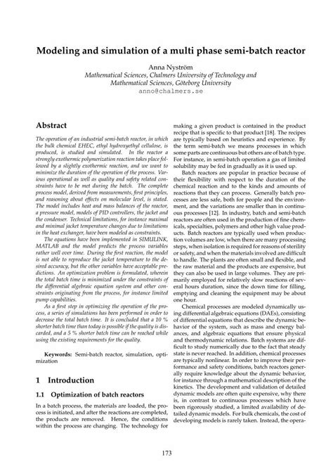 pdf modeling and simulation of a multi phase semi batch reactor