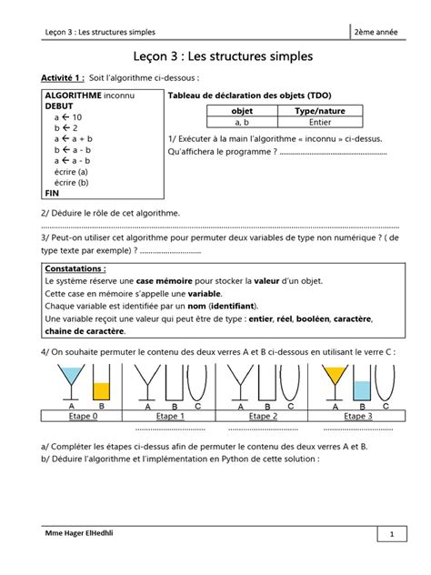 Structures Simples En Algorithmes Et Python Pdf Python Langage De