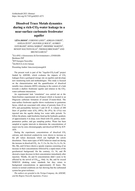 Pdf Dissolved Trace Metals Dynamics During A Rich Co 2 Water Leakage