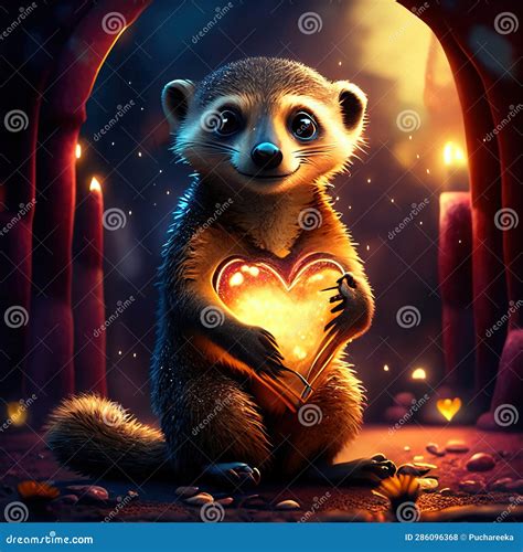 Meerkat Hugging Heart Surprised Meerkat With Heart In His Hands 3d Illustration Generative Ai