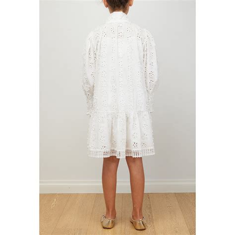White Daisy Embroidered Pussy Bow Dress Petite Amalie Dresses