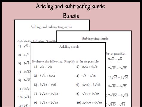 Adding And Subtracting Surds Bundle Teaching Resources
