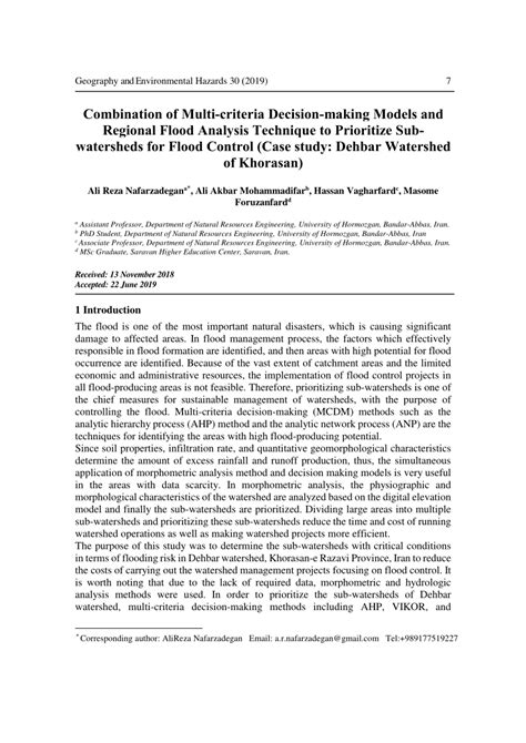 Pdf Combination Of Multi Criteria Decision Making Models And Regional Flood Analysis Technique