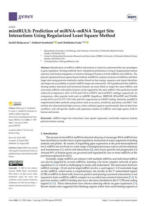 Pdf Mintruls Prediction Of Mirnamrna Target Site Interactions Using