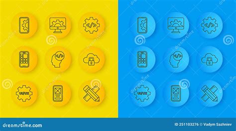 Set Line Ui Or Ux Design Mobile Apps Front End Development Crossed