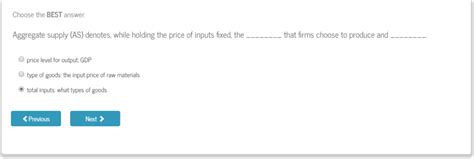 Solved Choose The Best Answer Aggregate Supply As