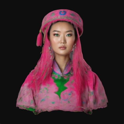 A Mongolian Model With Green Eyes With Pink Traditional Mongolian Deel Download Free 3d