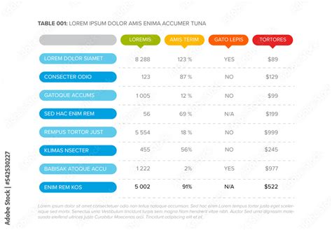 Simple Flat Color Data Table Layout Template Stock Template Adobe Stock