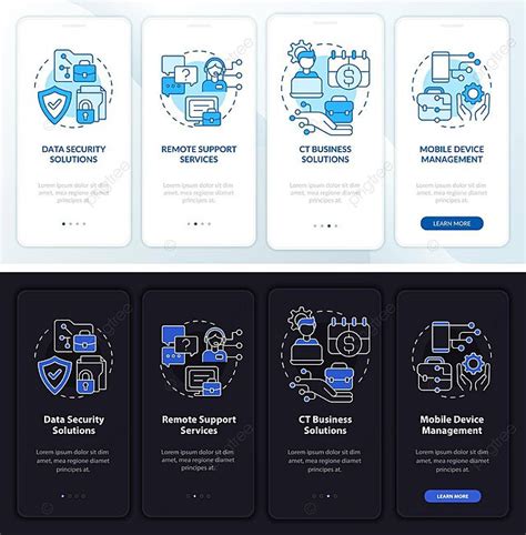 Onboarding Mobile App Screen For Computer Servicing In Night And Day Modes Vector Screen Step
