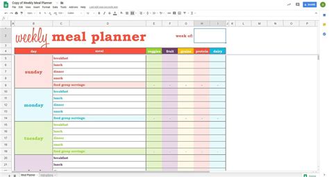 Meal Planning Chart Template