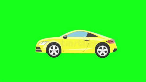 running car animation on green background flat cartoon graphic style