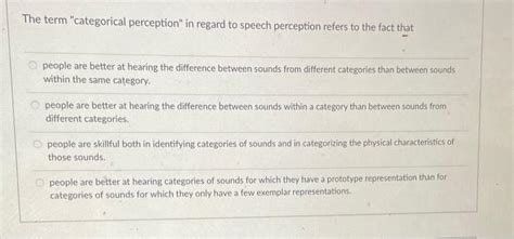 Solved The Term Categorical Perception In Regard To Speech