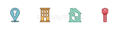 Set Location Key House Under Protection And Icon Vector Stock Vector Illustration Of