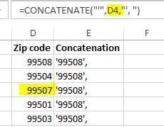Excel Concatenate Repeats First Row Cell Values Even Though Formula Selects Different Cells
