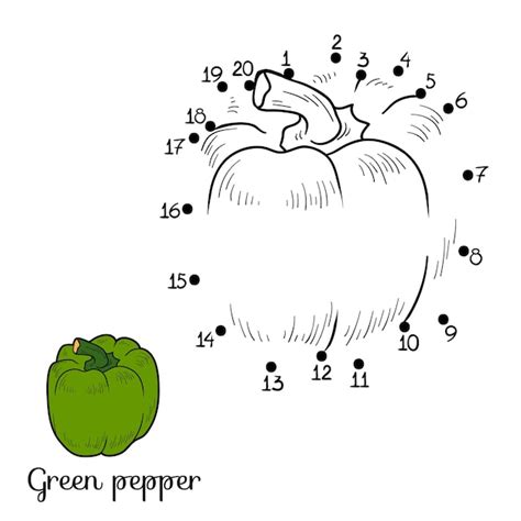 어린이 과일과 야채 후추를 위한 숫자 도트 투 도트 게임 프리미엄 벡터