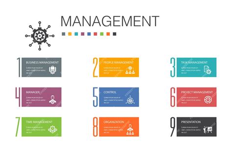 관리 인포 그래픽 10 옵션 라인 Conceptmanager 제어 조직 프레젠테이션 간단한 아이콘 프리미엄 벡터