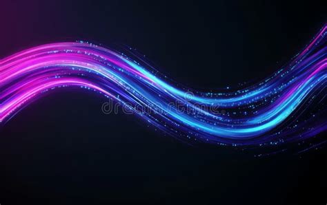 Abstract Flow Of Glowing Blue Lines And Particles On Black Background