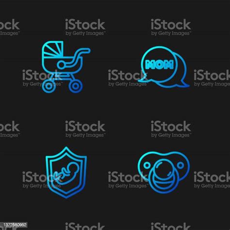방패 유모차 및 스피치 버블 엄마에 세트 라인 아기 더미 젖꼭지 그라데이션 색상 아이콘입니다 벡터 0명에 대한 스톡 벡터 아트 및 기타 이미지 Istock