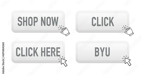 Click Here Web Buttons Set Of Action Button Hand Cursor And Arrow
