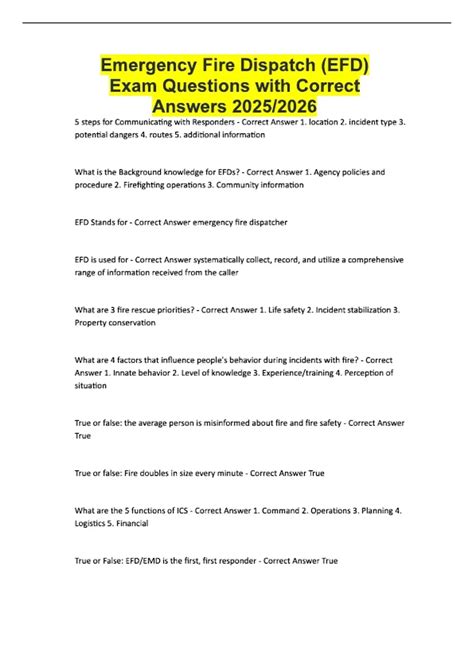 Emergency Fire Dispatch Efd Exam Questions With Correct Answers 2025