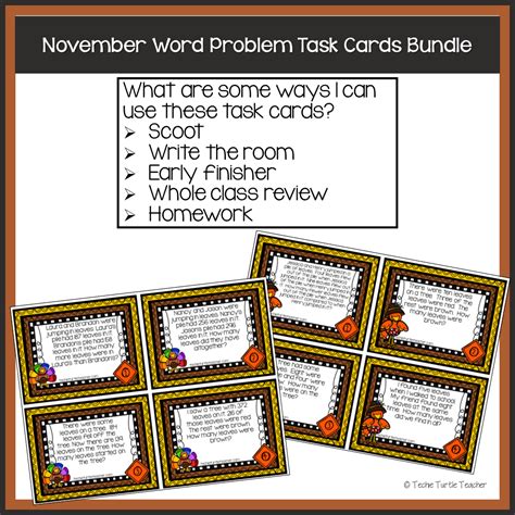 Addition Subtraction Bundle Of Fall Word Problem Task Cards For November Made By Teachers