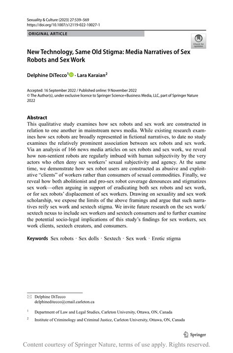 New Technology Same Old Stigma Media Narratives Of Sex Robots And Sex