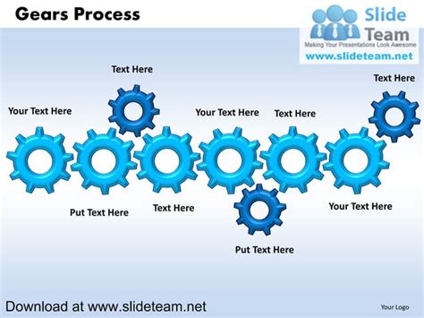 Interconnected Gear Pieces Smart Arts Process 6 Stages Powerpoint