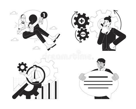 Digital Business Processes Management Black And White 2d Concepts Set Stock Illustration