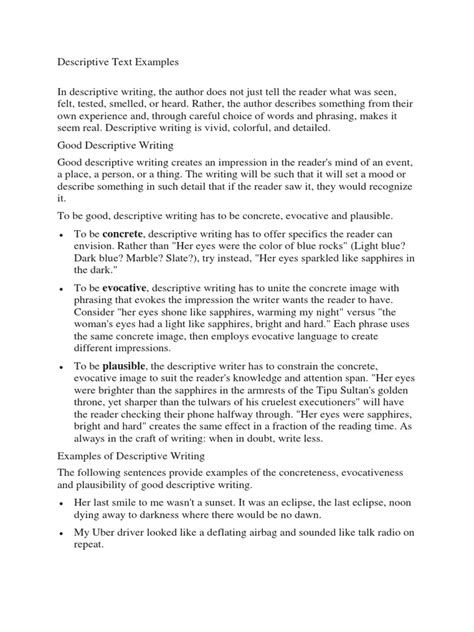 Descriptive Text Examples Download Free Pdf Linguistics