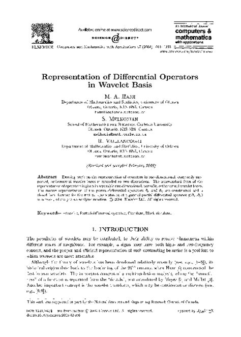 Pdf Representation Of Differential Operators In Wavelet Basis