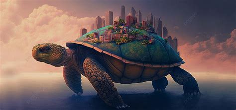 등에 도시를 짊어진 거대한 바다거북 거대한 거북이 판타지 거북이 대양 배경 일러스트 및 사진 무료 다운로드 Pngtree