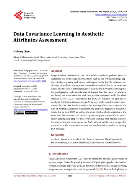 Pdf Data Covariance Learning In Aesthetic Attributes Assessment