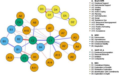 Estimated Partial Correlation Network Of The Cope Hipic Dapp Dids Blue