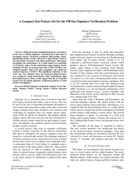 Pdf A Compact Size Feature Set For The Off Line Signature Verification Problem Vũ Nguyễn