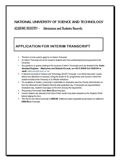 Interim Transcript Application Form Pdf