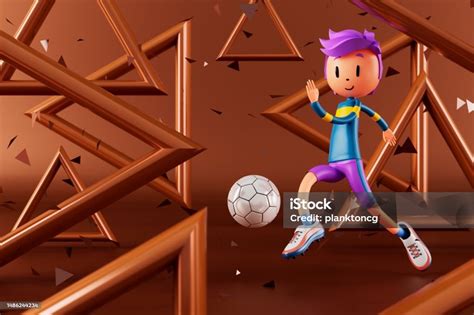 축구 액션3d 삽화에 있는 3d 소년 캐릭터 축구 선수 스포츠 배경 개념입니다 남자들은 킥 모션을 취합니다 스포츠 액션 사람 그래픽 벽지 만화 게임 축구 창의적인 포스터