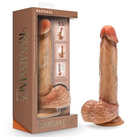 Renaissance DaVinci Sliding Foreskin Dildo With Squeezable Balls Caramel Sex Toys
