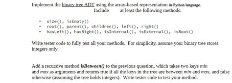Implement The Binary Tree Adt Using The Array Based