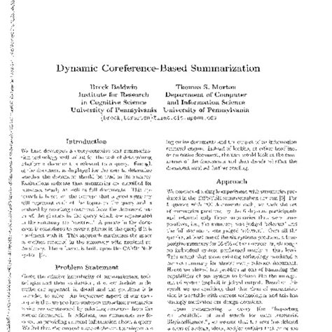 Dynamic Coreference Based Summarization Acl Anthology
