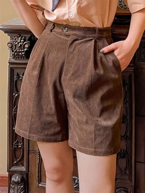 Dazy High Waist Plicated Detail Corduroy Shorts Corduroy Shorts