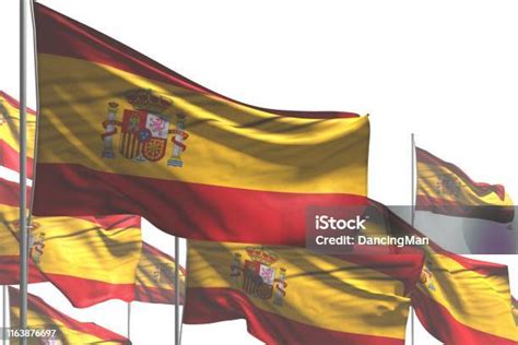 예쁜 애국가 날 플래그 3d 일러스트 많은 스페인 플래그는 흰색에 고립 된 파도입니다 0명에 대한 스톡 사진 및 기타 이미지 0명 3차원 형태 국가 관광명소 Istock