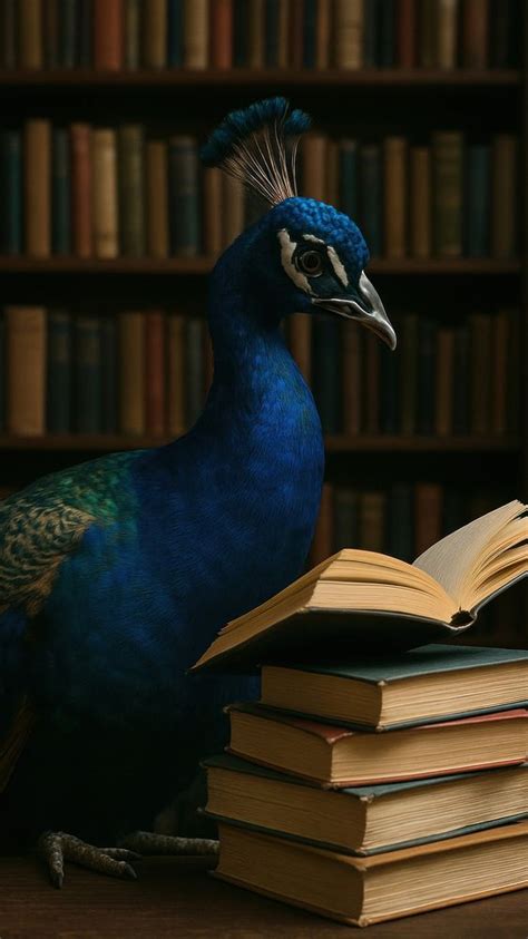 Peacock Reading Books Library Free Photo Rawpixel