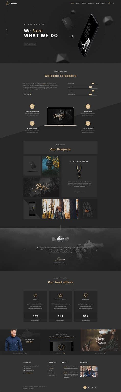 Bonfire Creative Multi Purpose PSD Template Plans de conception web Modèle de cv créatif